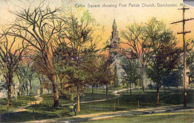 Eaton Square showing First Parish Church - Dorchester Atheneum